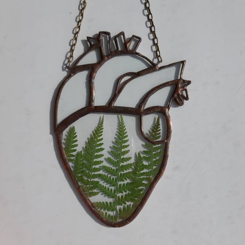 Large Stained Glass Anatomical Heart: Pressed Ferns Human | Etsy