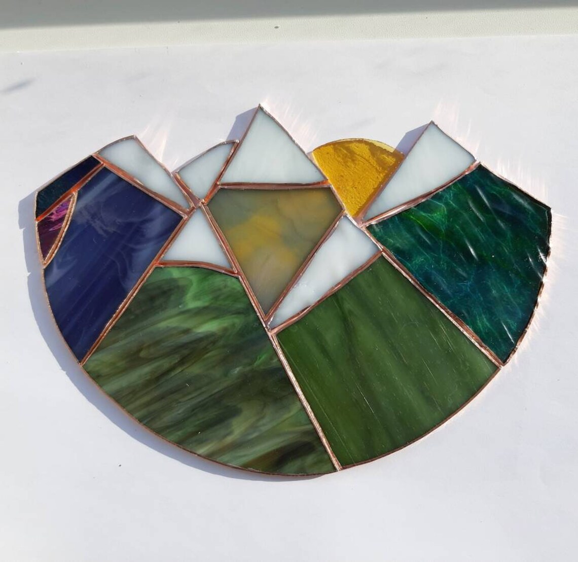 Stained glass Mountains Snow Peaks Suncatcher Morning in | Etsy