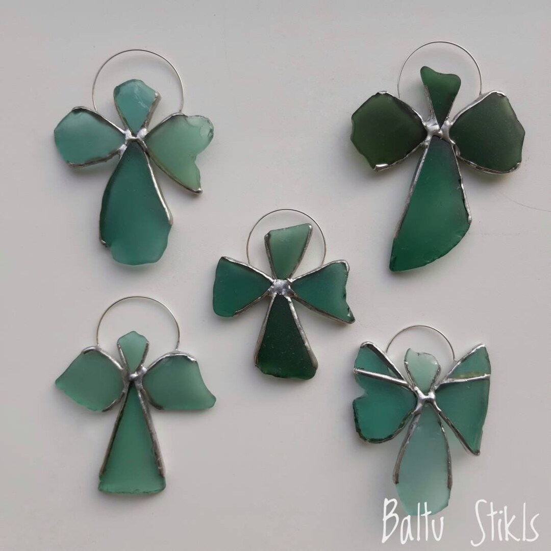 Turquoise Sea Glass Hanging Angel: Beach Glass Guardian Cross - Frosty ...