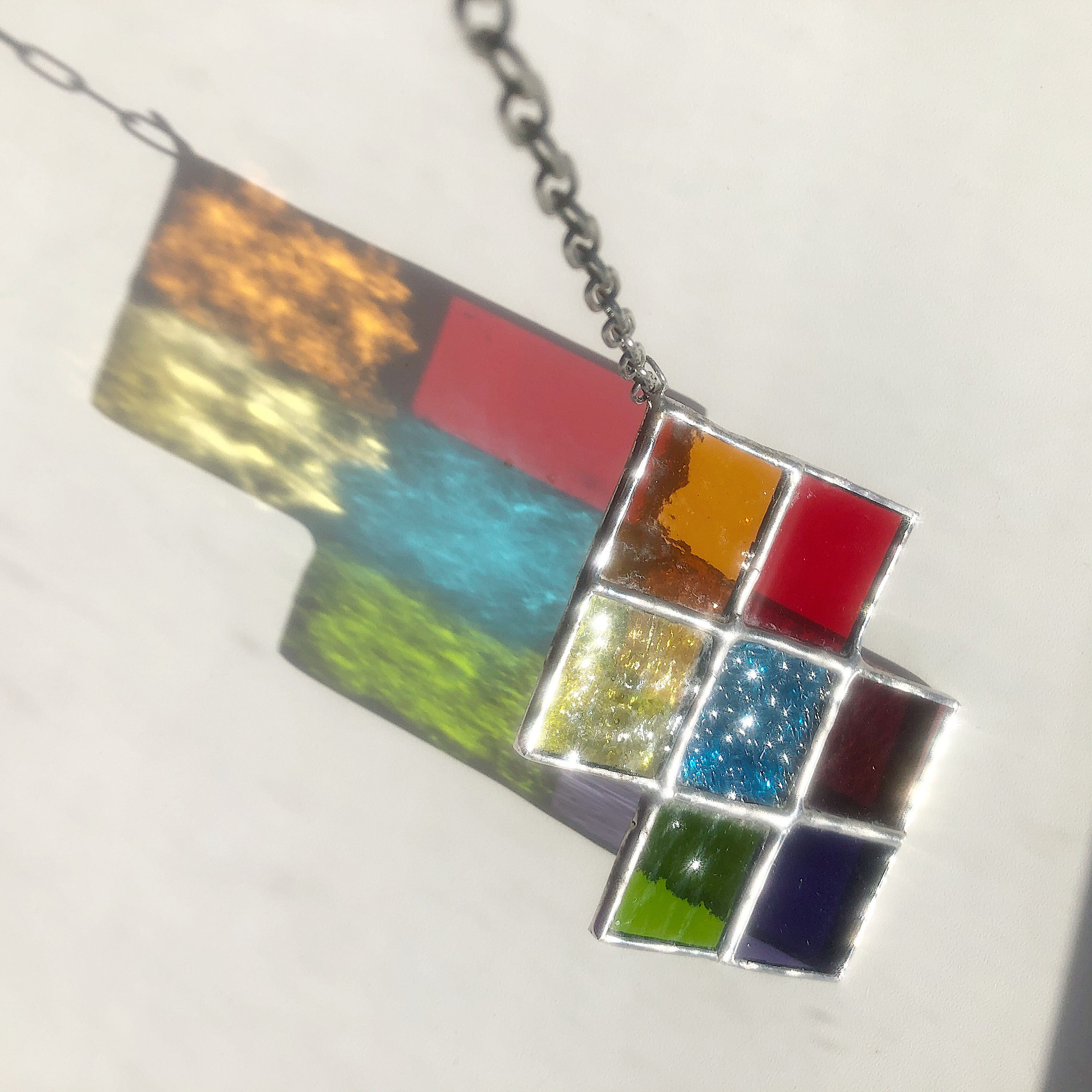 Stained Glass Diamond Shaped Hanging - Colorful Tudor Style Suncatcher ...