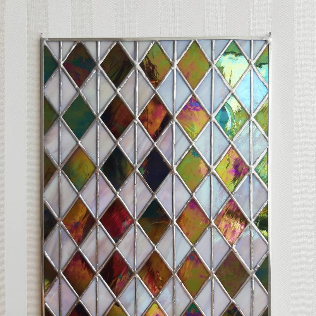 Stained Glass Panel Diamonds Pattern Beveled Tudor Style - Harlequin ...