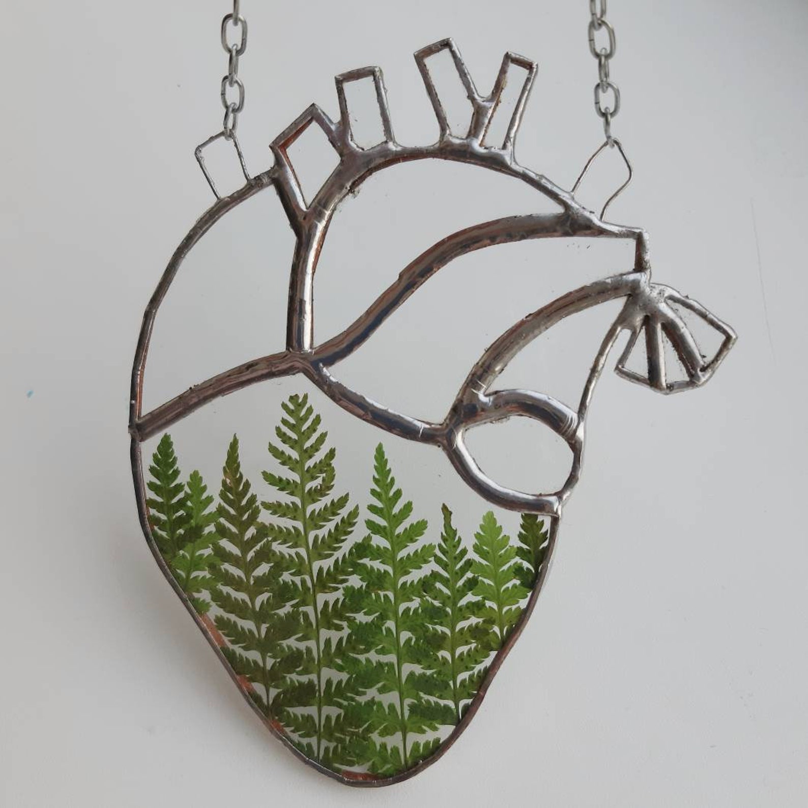 Medium Stained Glass Anatomical Heart: Dried Ferns - Floral Human ...