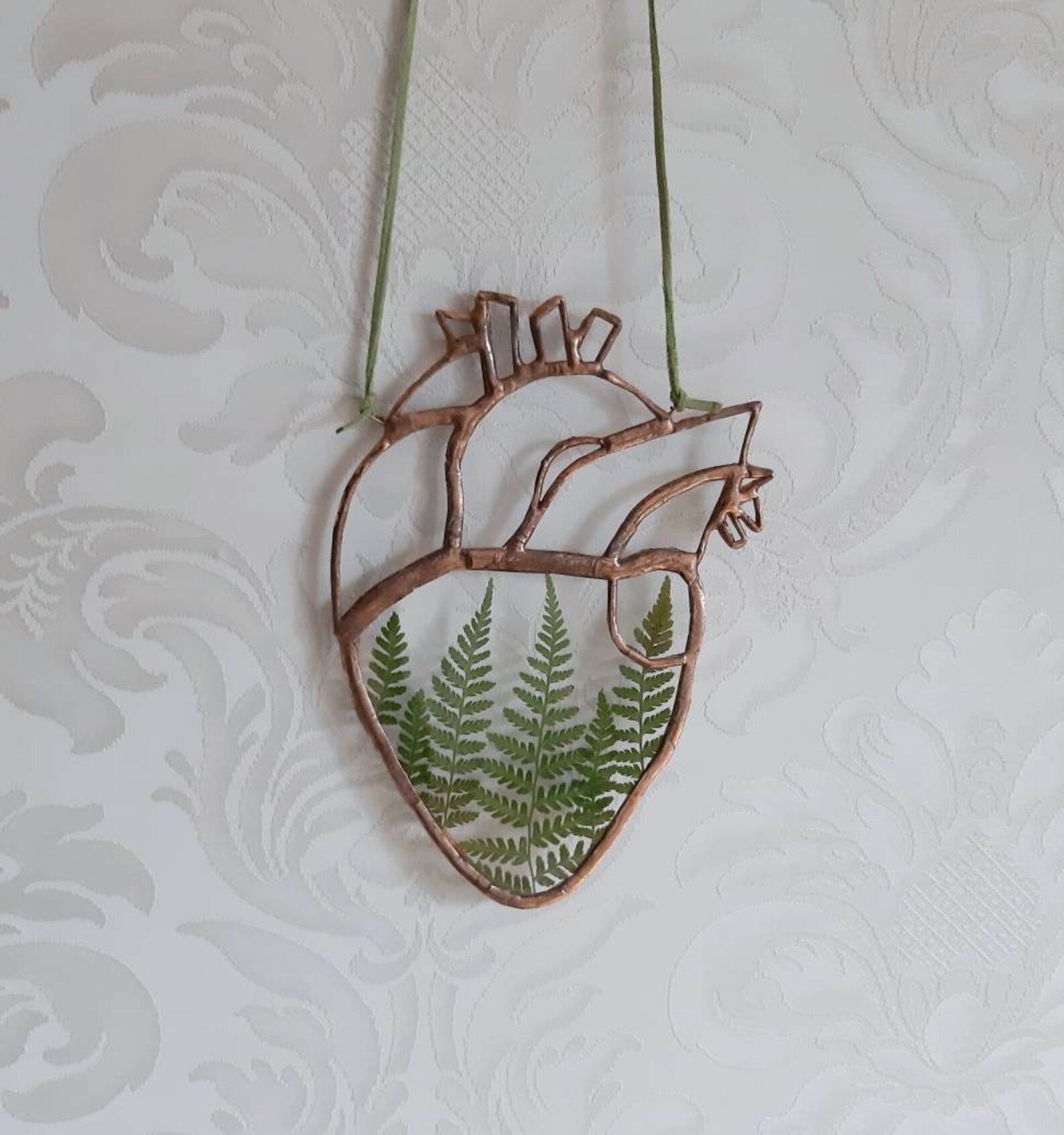 Large Stained Glass Anatomical Heart: Pressed Ferns - Human Anatomy Art ...