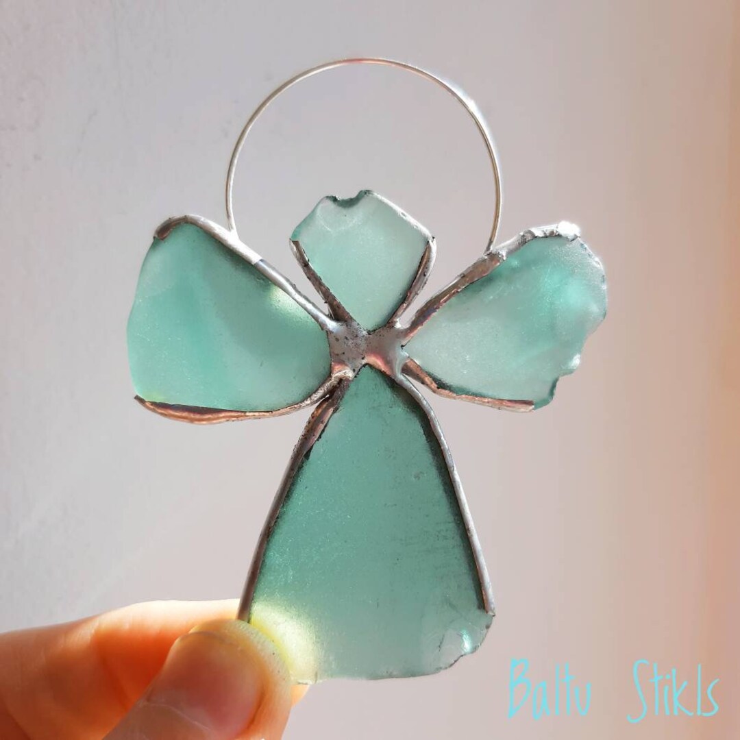 Turquoise Sea Glass Guardian Angel: Beach Glass Cross Hanging - Genuine ...