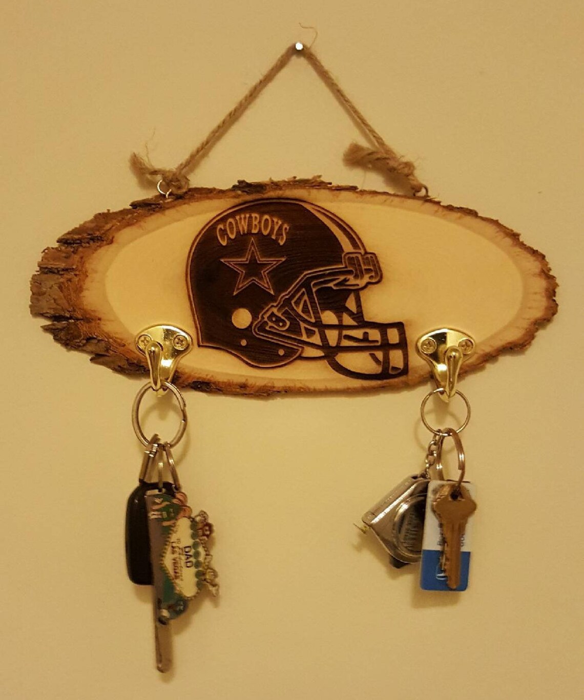 Cowboys Key Holder Basswood Slice Wood Frame - Etsy