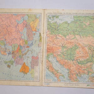 1960s Vintage Large World Maps Geographical Atlas USSR Educational ...