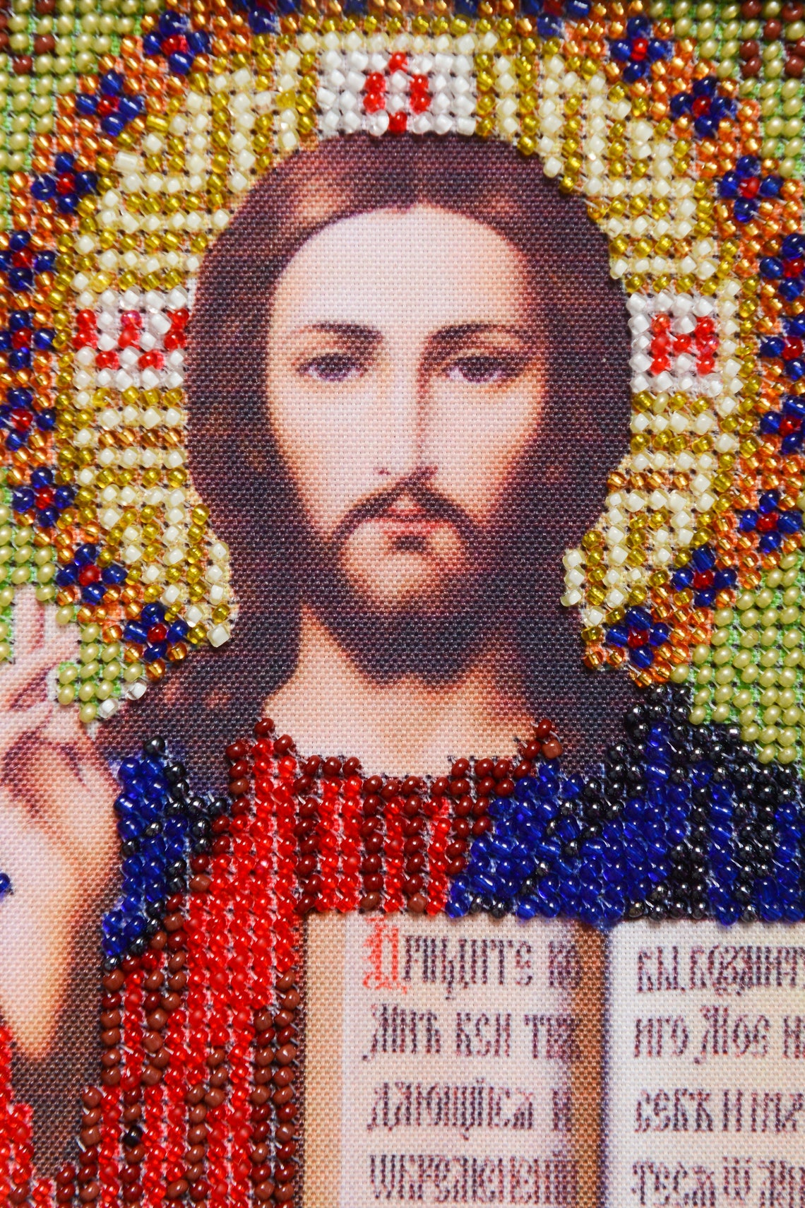 Handmade Beaded Icon Jesus Christ Picture Needle Religious Beads Icon ...