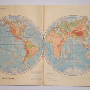 1960s Vintage Large World Maps Geographical Atlas USSR Educational ...