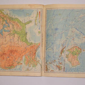 1960s Vintage Large World Maps Geographical Atlas USSR Educational ...