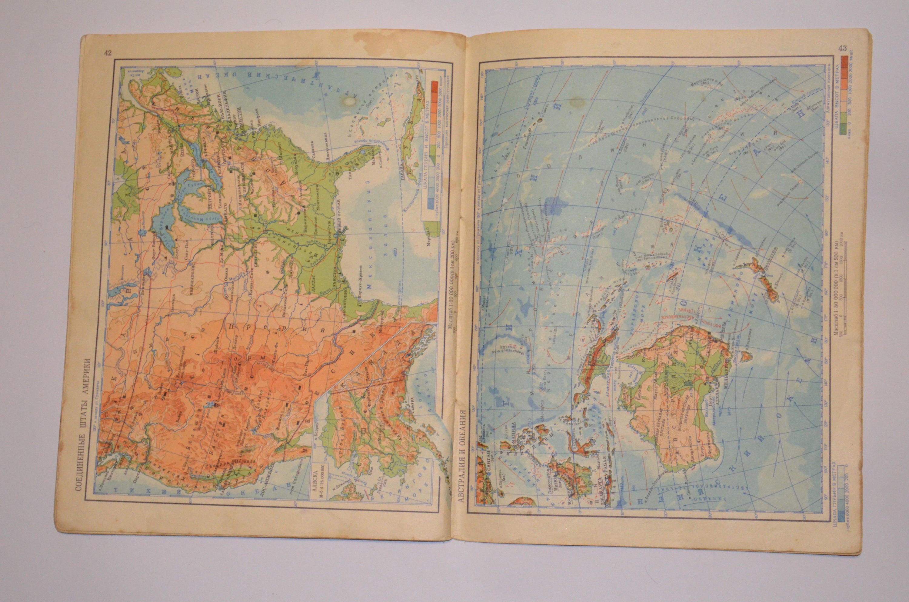 1960s Vintage Large World Maps Geographical Atlas USSR Educational ...