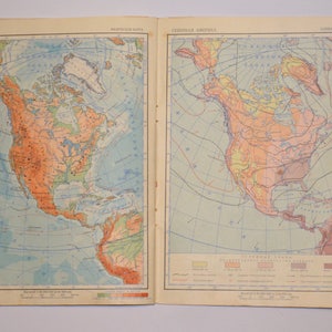 1960s Vintage Large World Maps Geographical Atlas USSR Educational ...