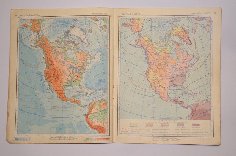 1960s Vintage Large World Maps Geographical Atlas USSR Educational ...