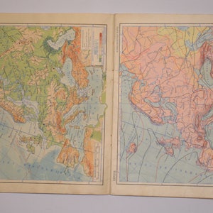 1960s Vintage Large World Maps Geographical Atlas USSR Educational ...