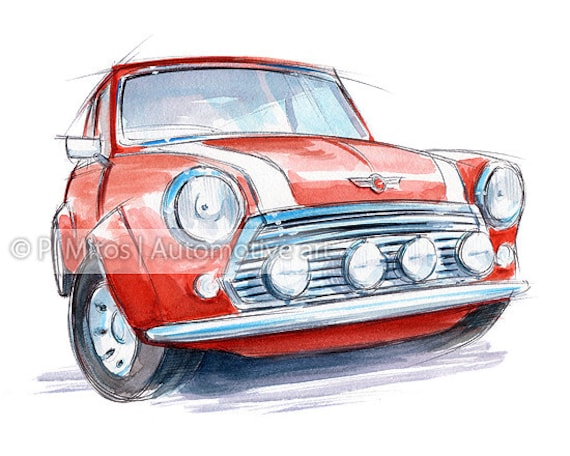 Mini Cooper / Classic Car / Vintage Car / Automotive Art / | Etsy