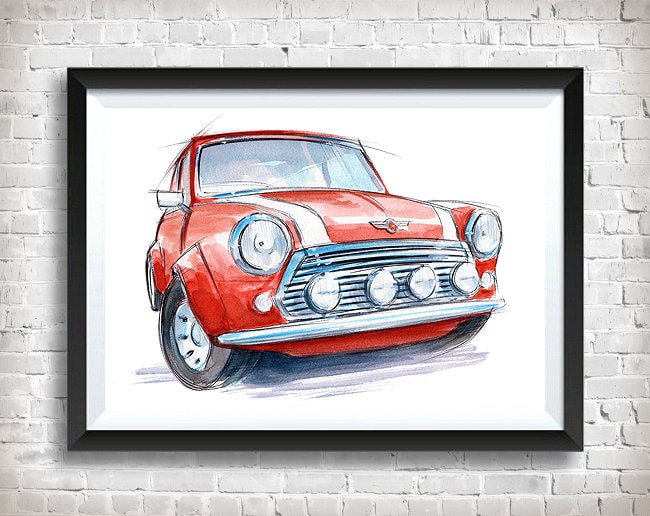 Mini Cooper / Classic Car / Vintage Car / Automotive Art / Gift / Art ...