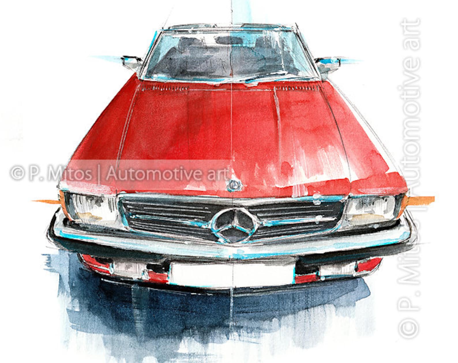 Mercedes Benz R107 / Classic Car / Vintage Car / Automotive Art / Gift ...
