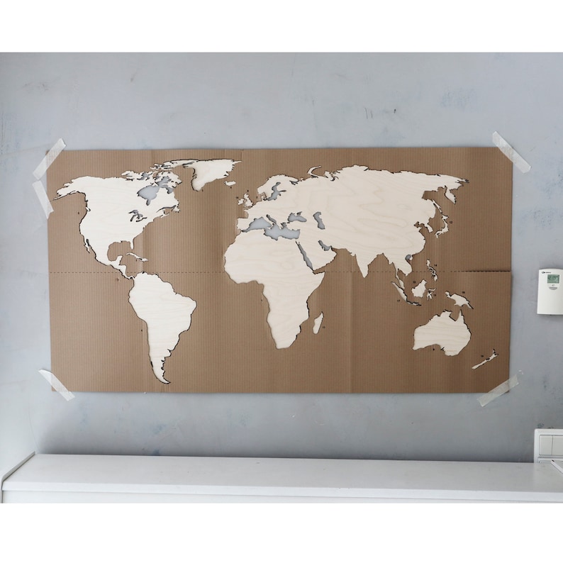 World Map Wooden Birch L - Etsy