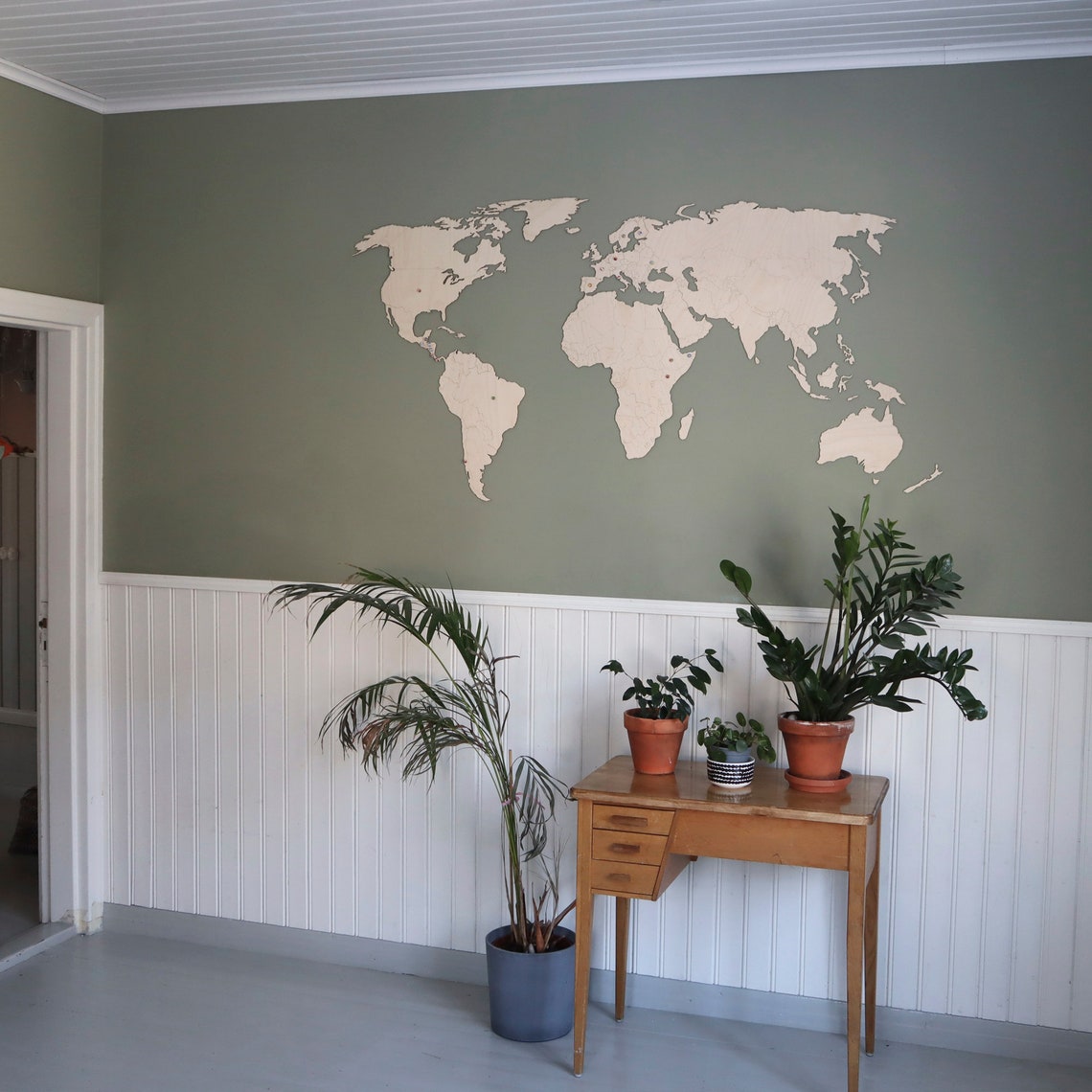 Wooden World Map XL With Flag Pins - Etsy