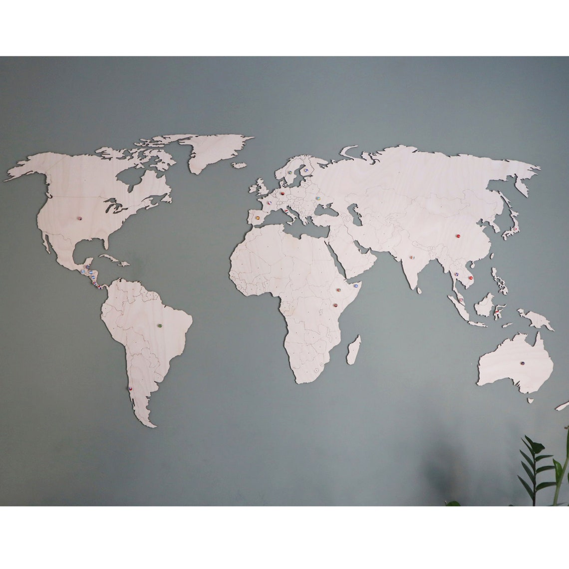 Wooden World Map XL With Flag Pins - Etsy
