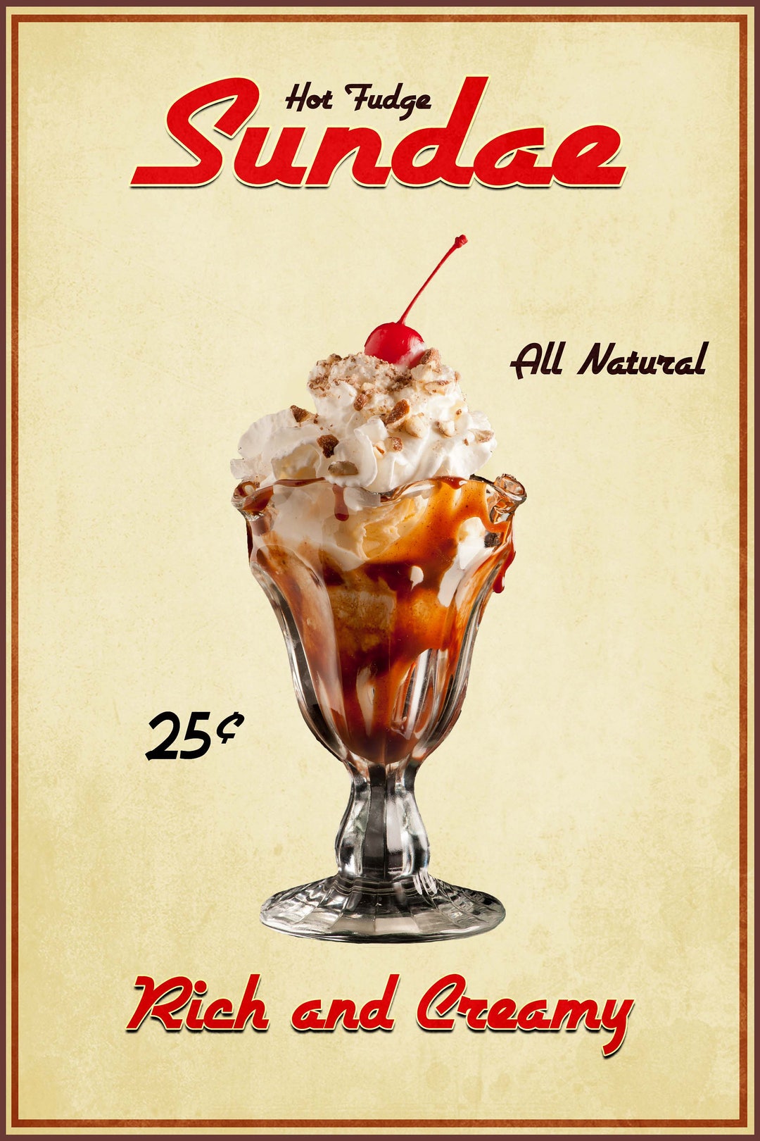 Retro Sundae Print, Hot Fudge Sundae, Vintage Decor, Malt Shop Photo ...