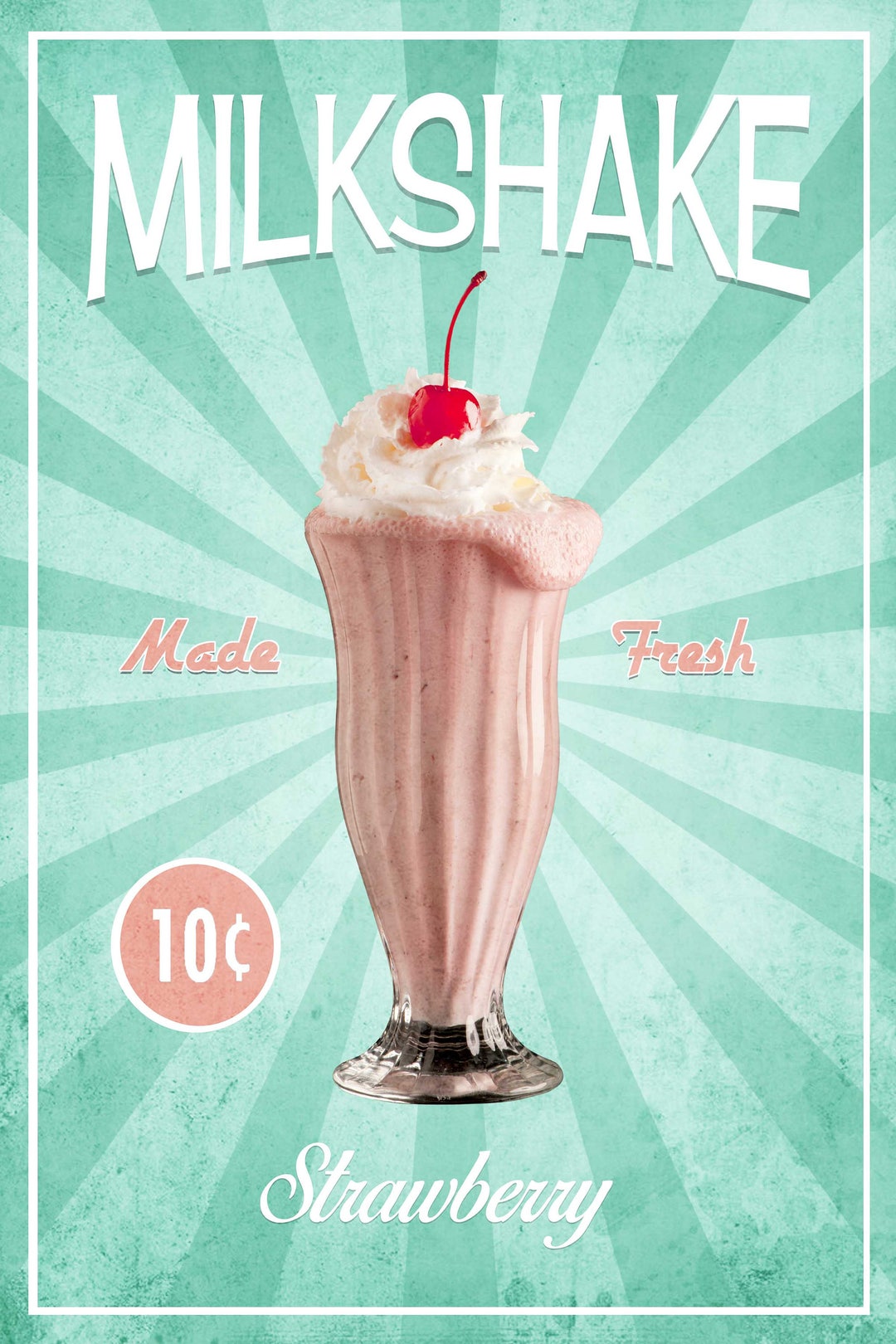 Retro Milkshake Print, Strawberry Milkshake Photo, Vintage, Malt Shop ...