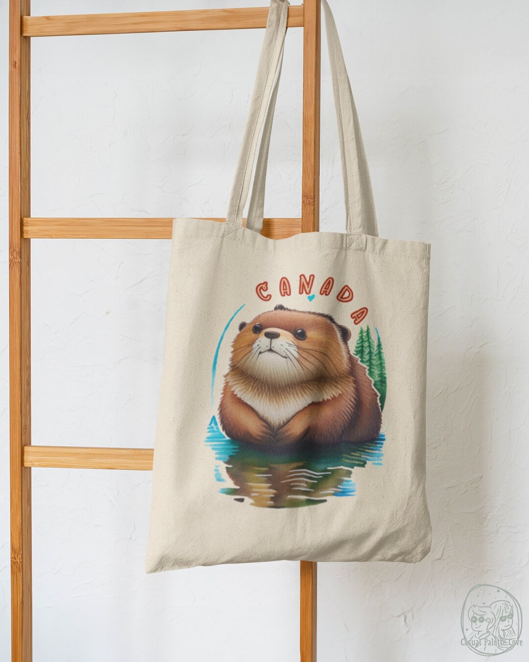 Canada Beaver Canvas Tote Bag, Cute Fun Gift for Her Artsy Water Animal ...