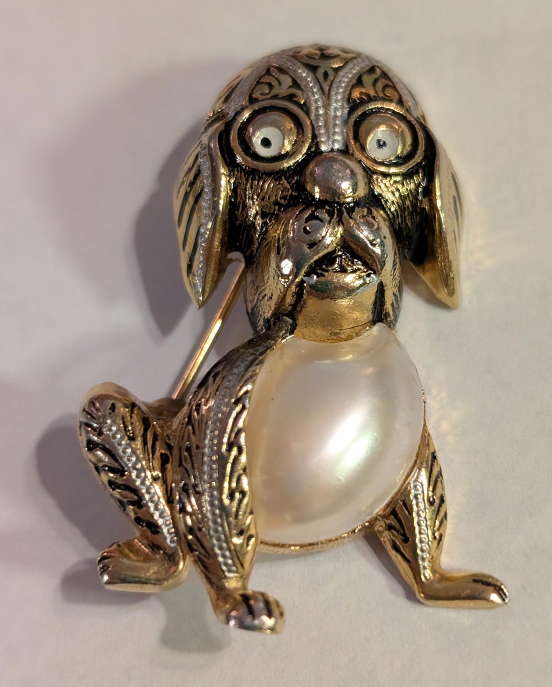 Vintage Damascene (spain) Groovy Dog Googley Eyes Great Condition 1-7/8 ...