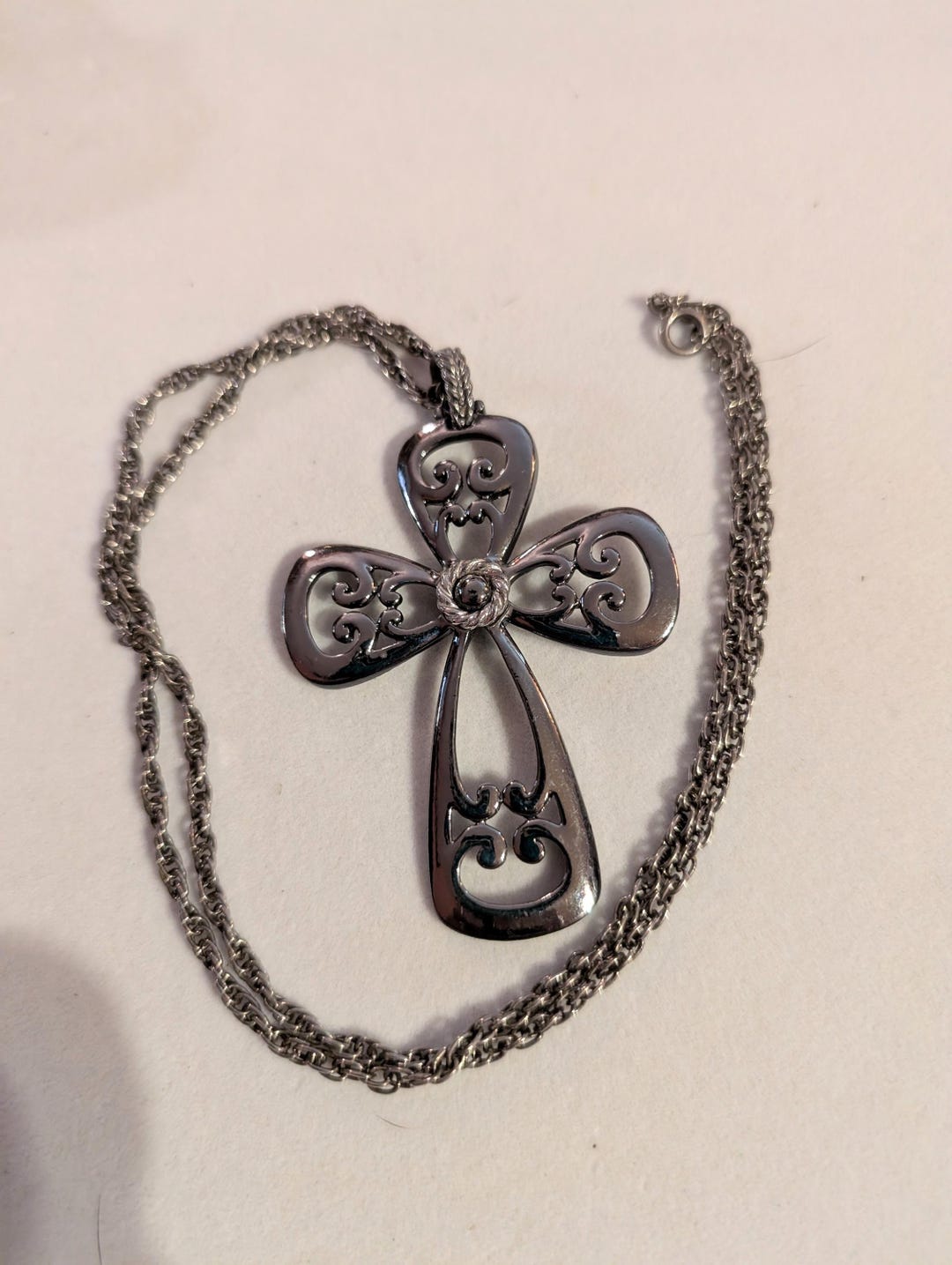 1970s 1980s Vintage Sarah Coventry Christian Cross Necklace Gunmetal ...