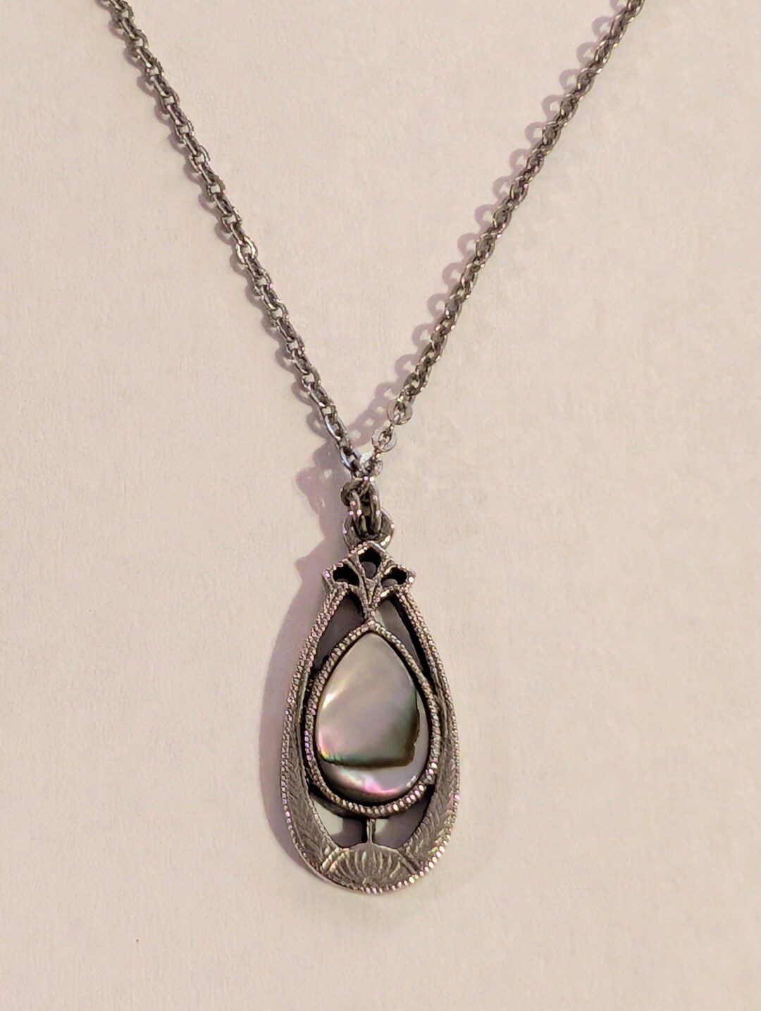 Vintage 1928 Brand Abalone Pendant Necklace From 1972 Seller's ...