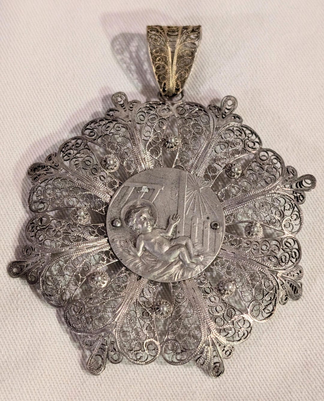 Vintage/antique Coin Silver (800) Spun Filigree Religious Ornament ...