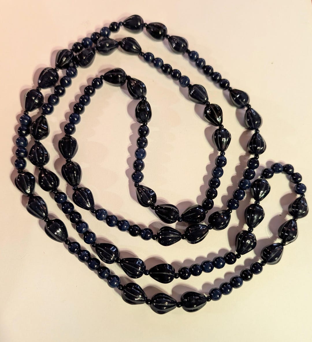 48" Long Infinity Strand Vintage Czech Beads Hand Crafted Midnight Blue ...