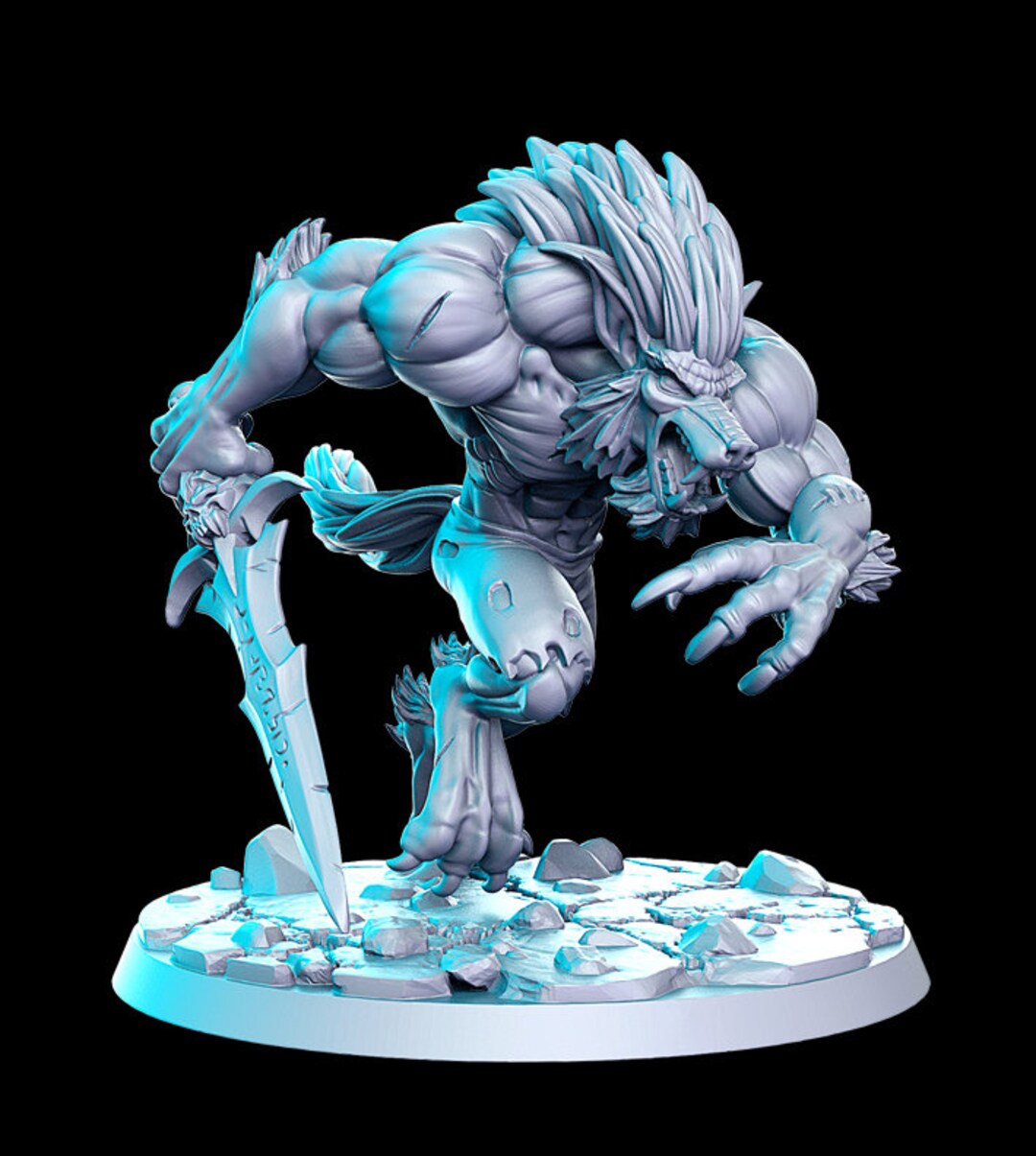 Moonfang werewolf Swordsman 32mm or 28mm Fantasy Miniature - Etsy
