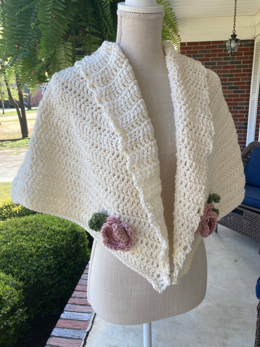 Country Cottage Style ONE of a KIND Crochet Shawl, Pioneer Women Wrap ...