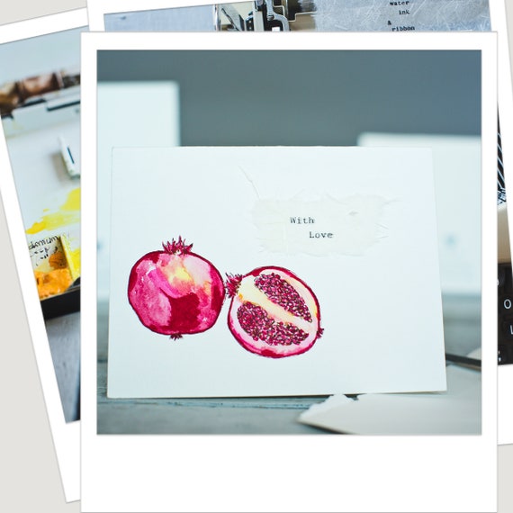 Pomegranate Card Hand Painted Card | Etsy