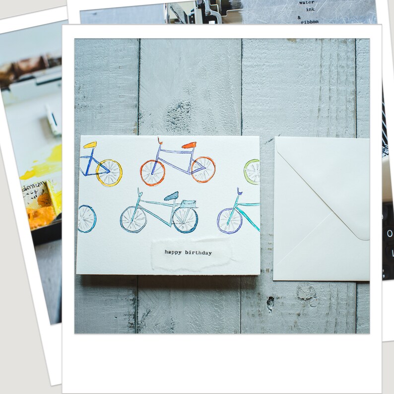 Bicycle Card, Bike Card, Cycling Card, Cyclist Card, Hand Painted Card ...