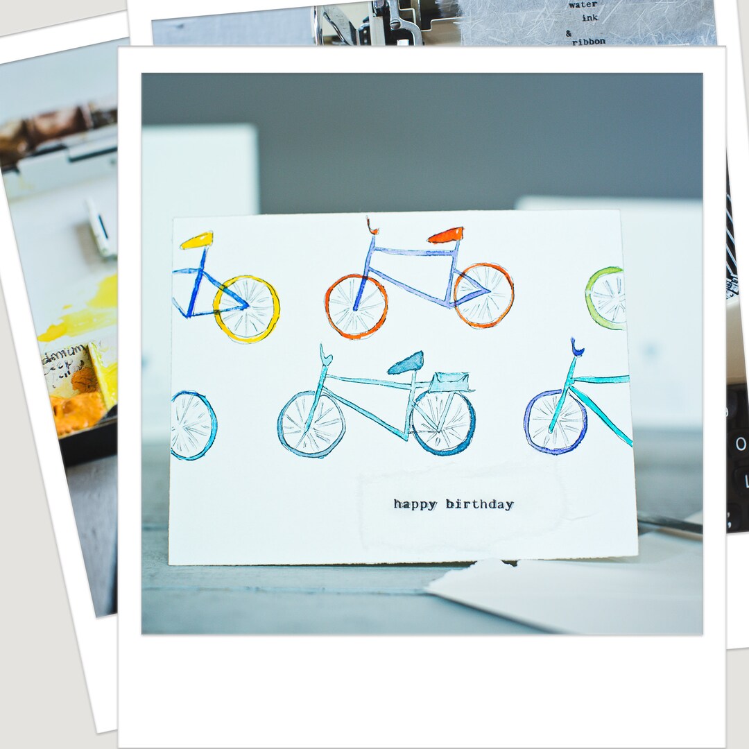 Bicycle Card, Bike Card, Cycling Card, Cyclist Card, Hand Painted Card ...