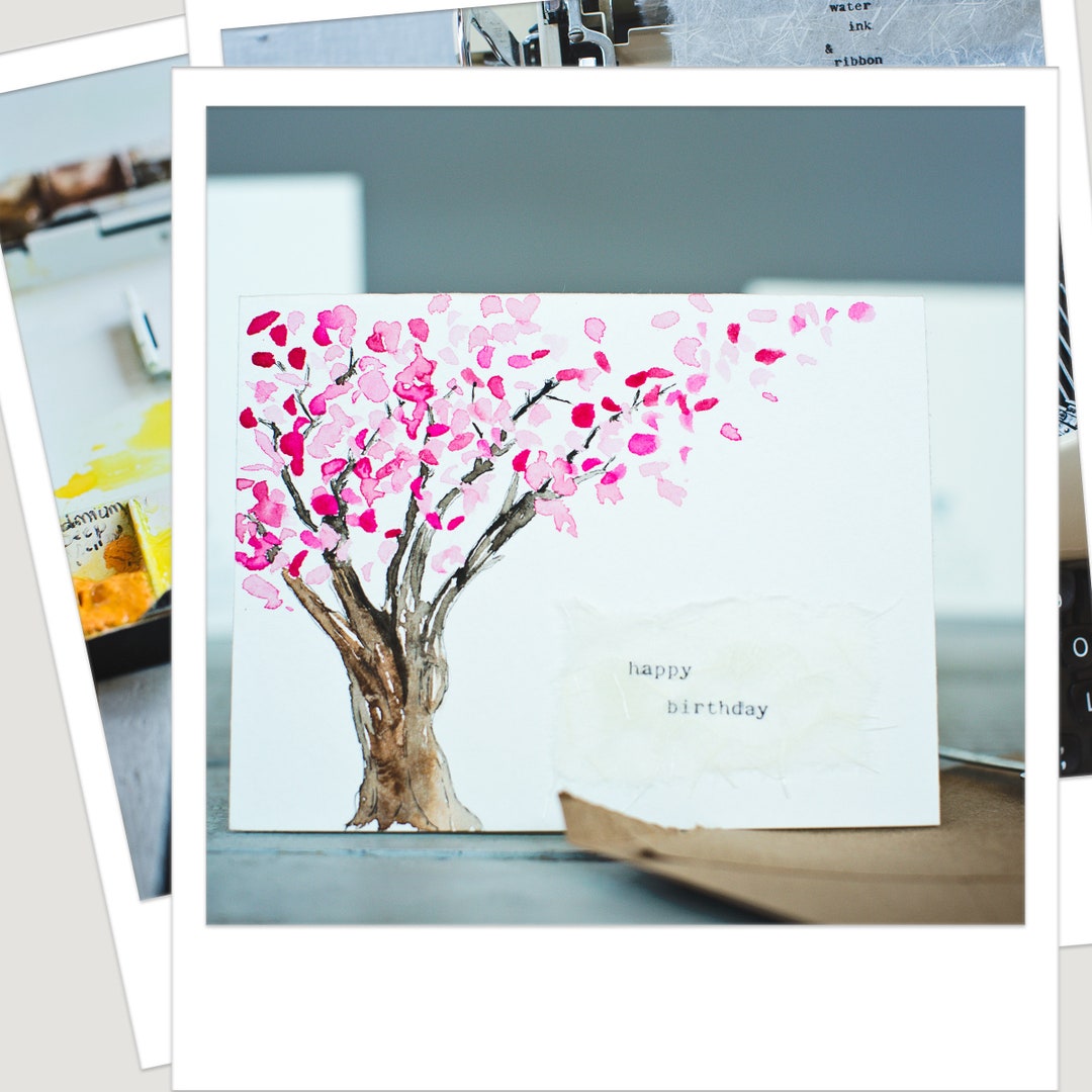 Cherry Blossom Card, Cherry Blossom Tree Card, Hand Painted Card - Etsy