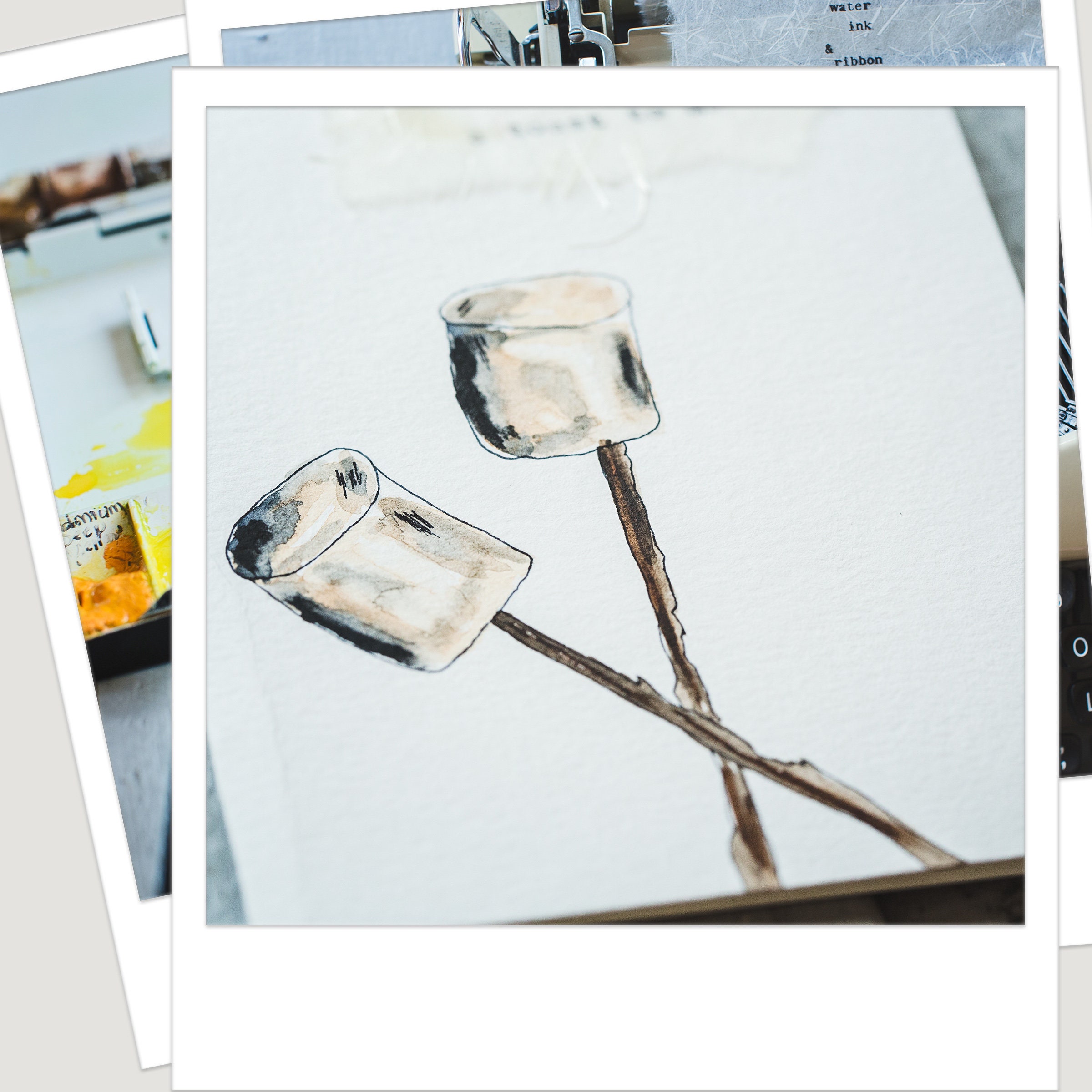 Marshmallow Card, Camping Card, Hand Painted Card - Etsy