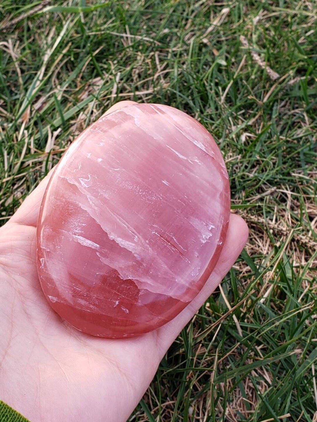 Rose Calcite Oval Palm Stone 84mm X 63mm 184 Grams. Pink. Jewelry ...