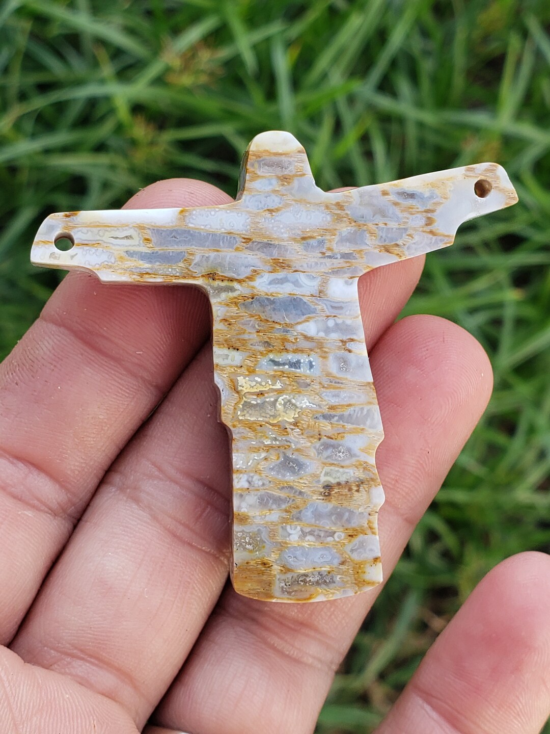 Indonesian Agatized Petrified Palm Wood Drilled Jesus Cabochon 50mm X ...