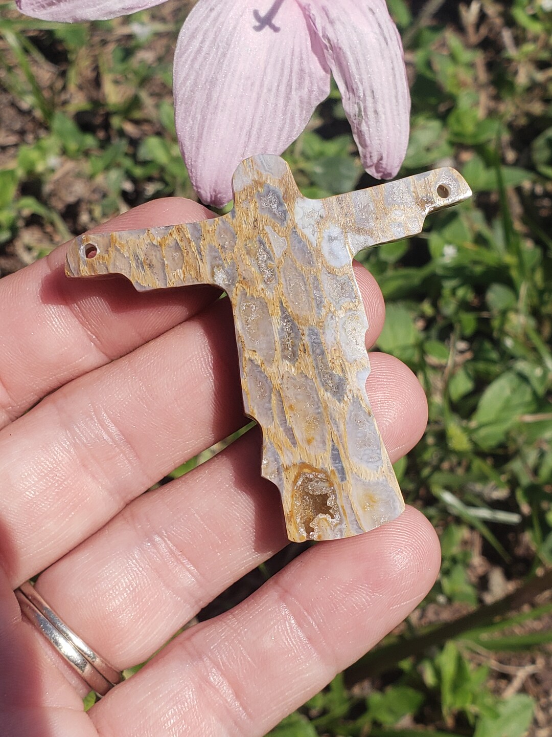 Indonesian Agatized Petrified Palm Wood Drilled Jesus Cabochon 50mm X ...
