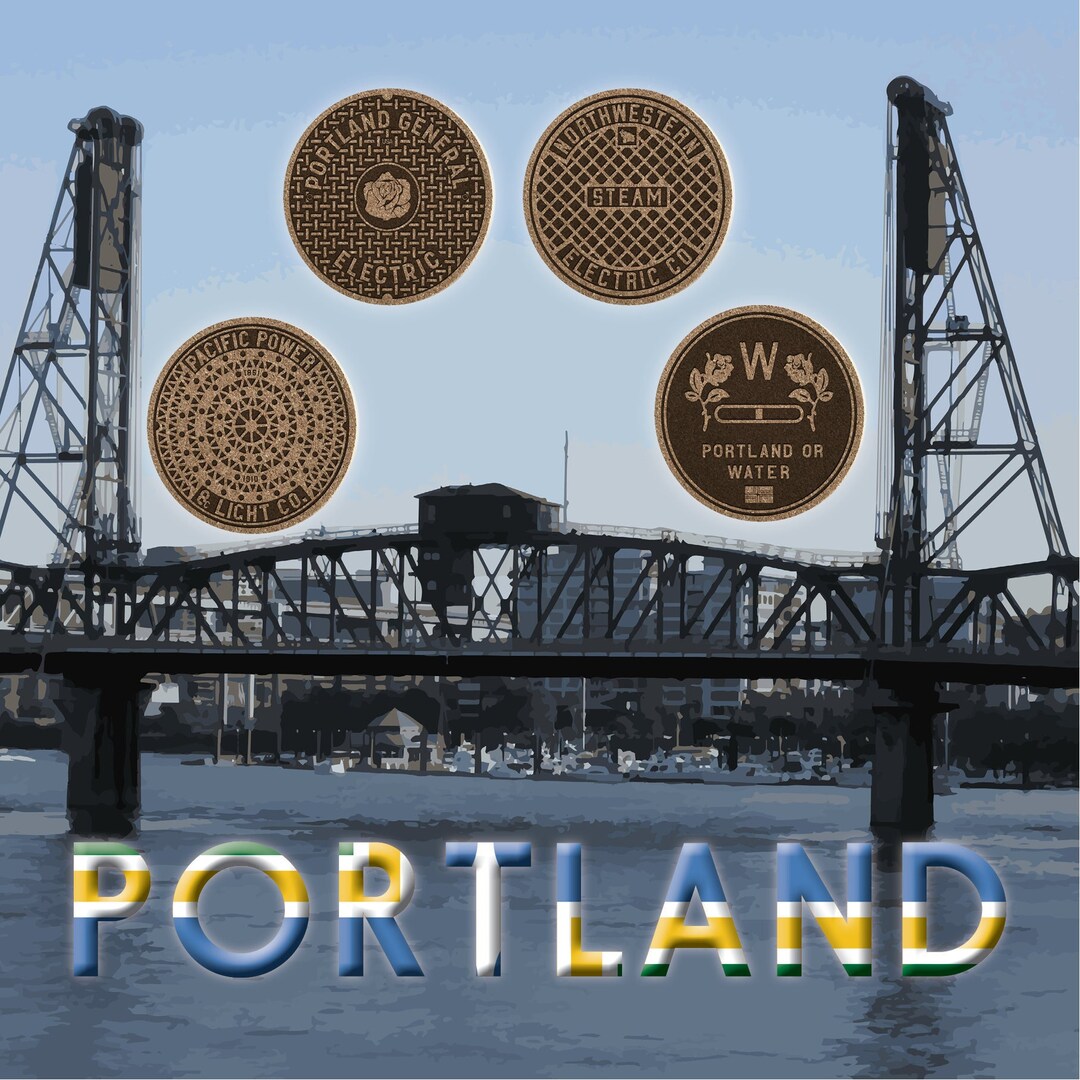 Portland: Manhole Cover Coasters-the City of Roses. Unique Gift. Hand ...