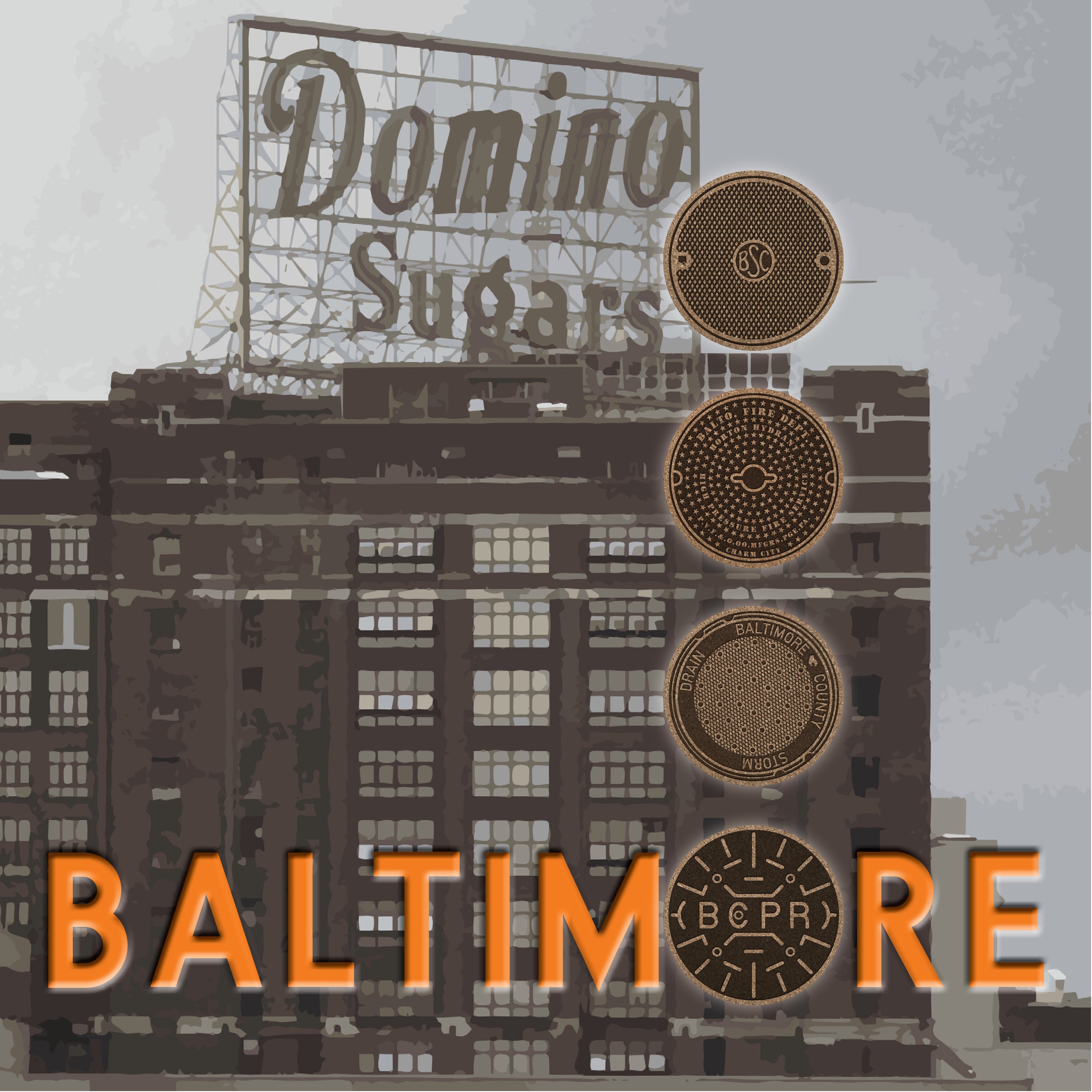 Baltimore: Manhole Cover Coasters-charm City. Hand-drawn and Handmade ...