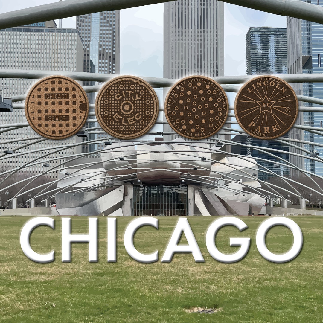 Chicago: Manhole Cover Coasters-the Windy City. Unique Gift. Hand-drawn ...