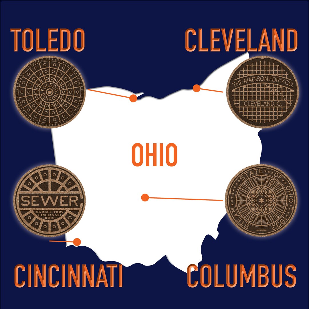 OHIO: Manhole Cover Coasters-cleveland, Cincinnati, Columbus & Toledo ...
