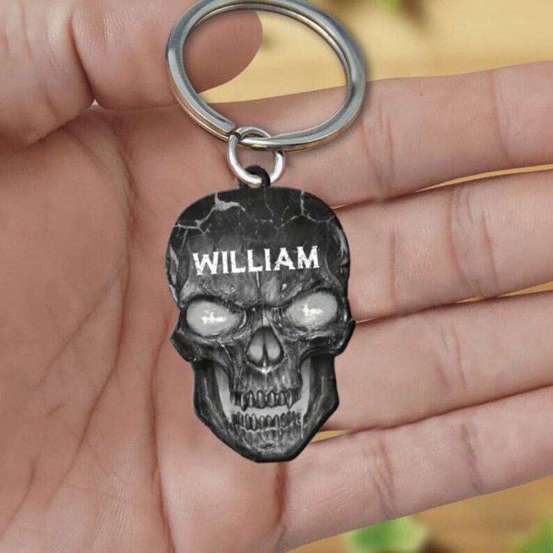 Personalized Skull Keychain Custom Name Flat Acrylic Keychain - Etsy 日本