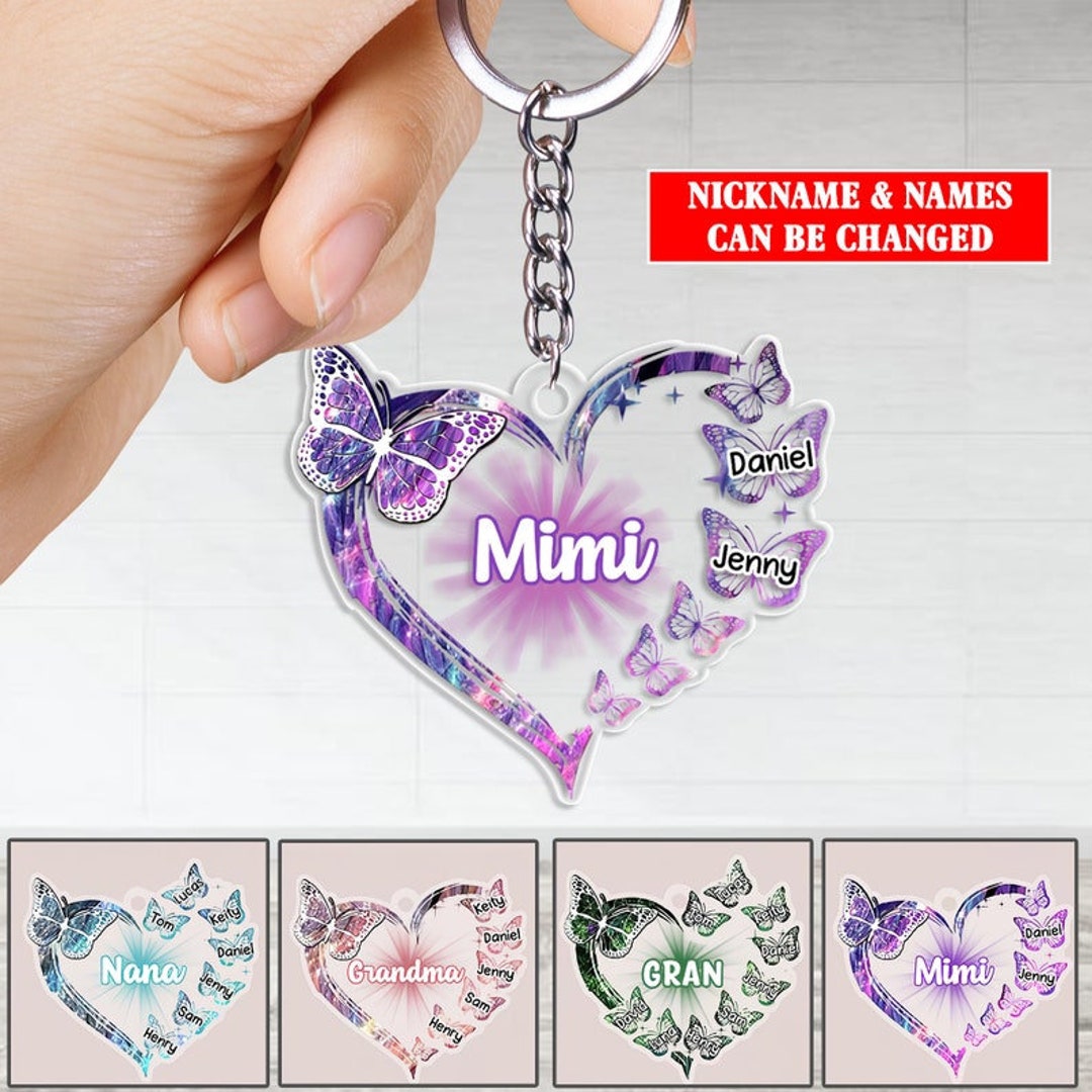 Personalized Grandma Butterfly Heart Acrylic Keychain Custom - Etsy