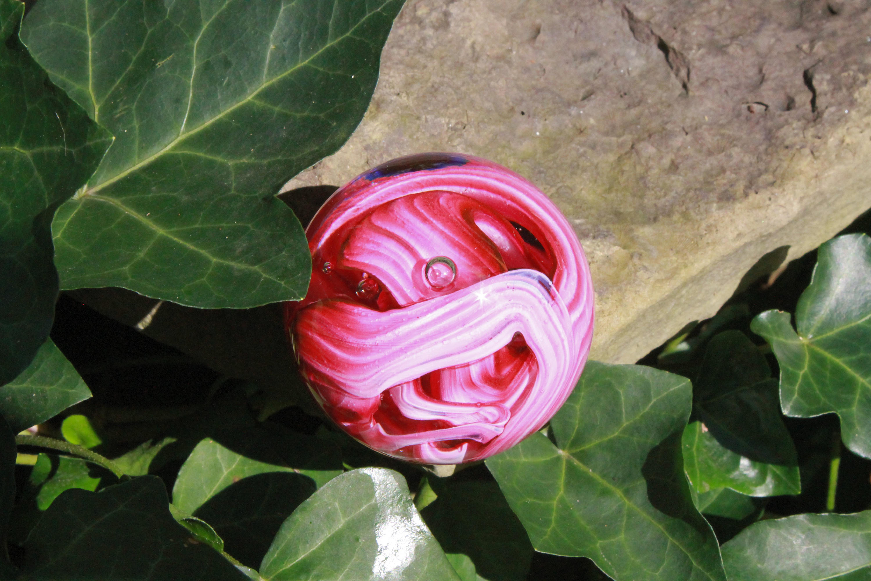 Handmade Glass Paperweight Ruby Red and White Swirls With Center Bubble ...