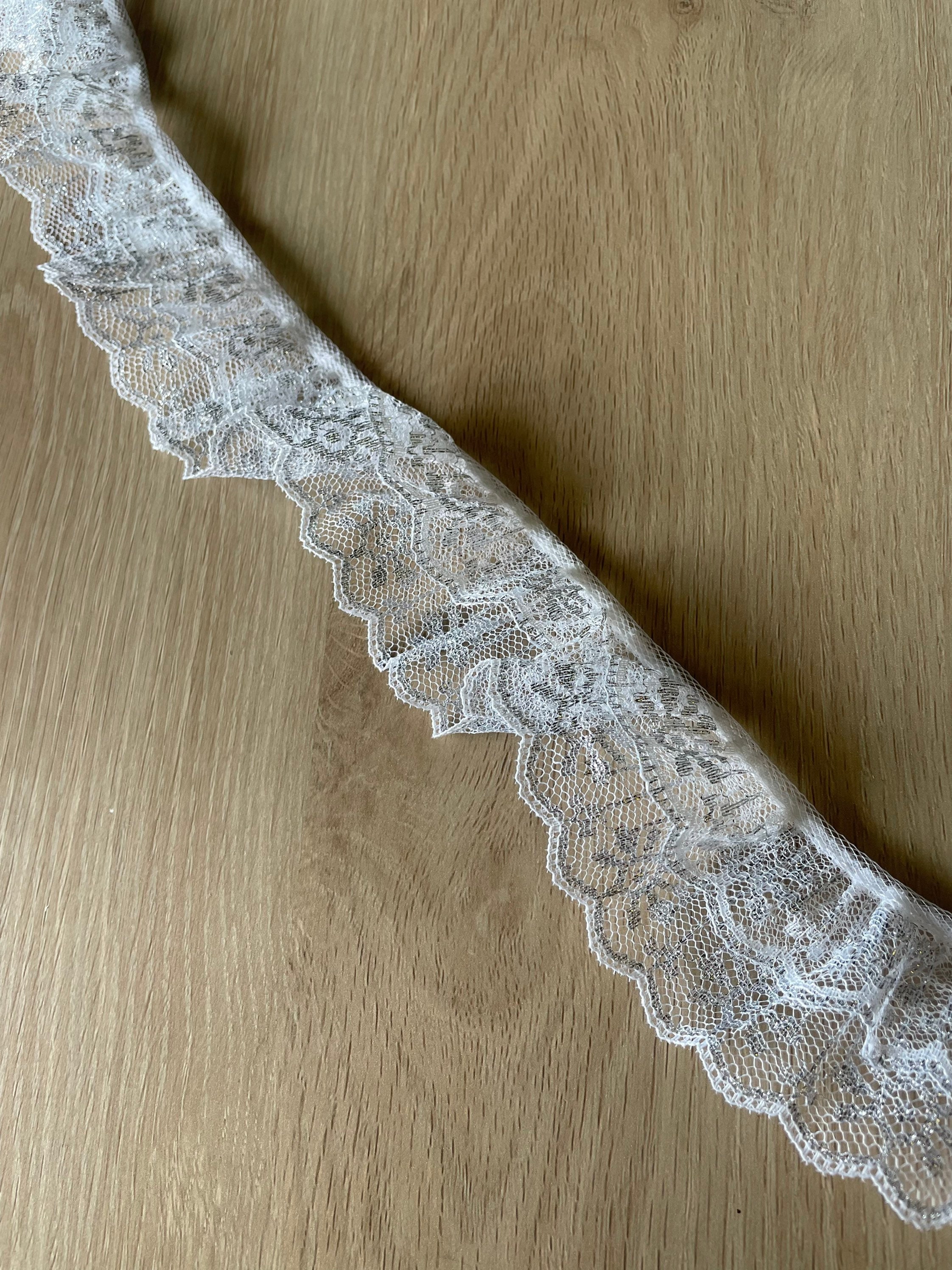 2 Yd 2 Tier Silver Lace Trim, Double Gathered 2 Inch Ruffle Lace ...