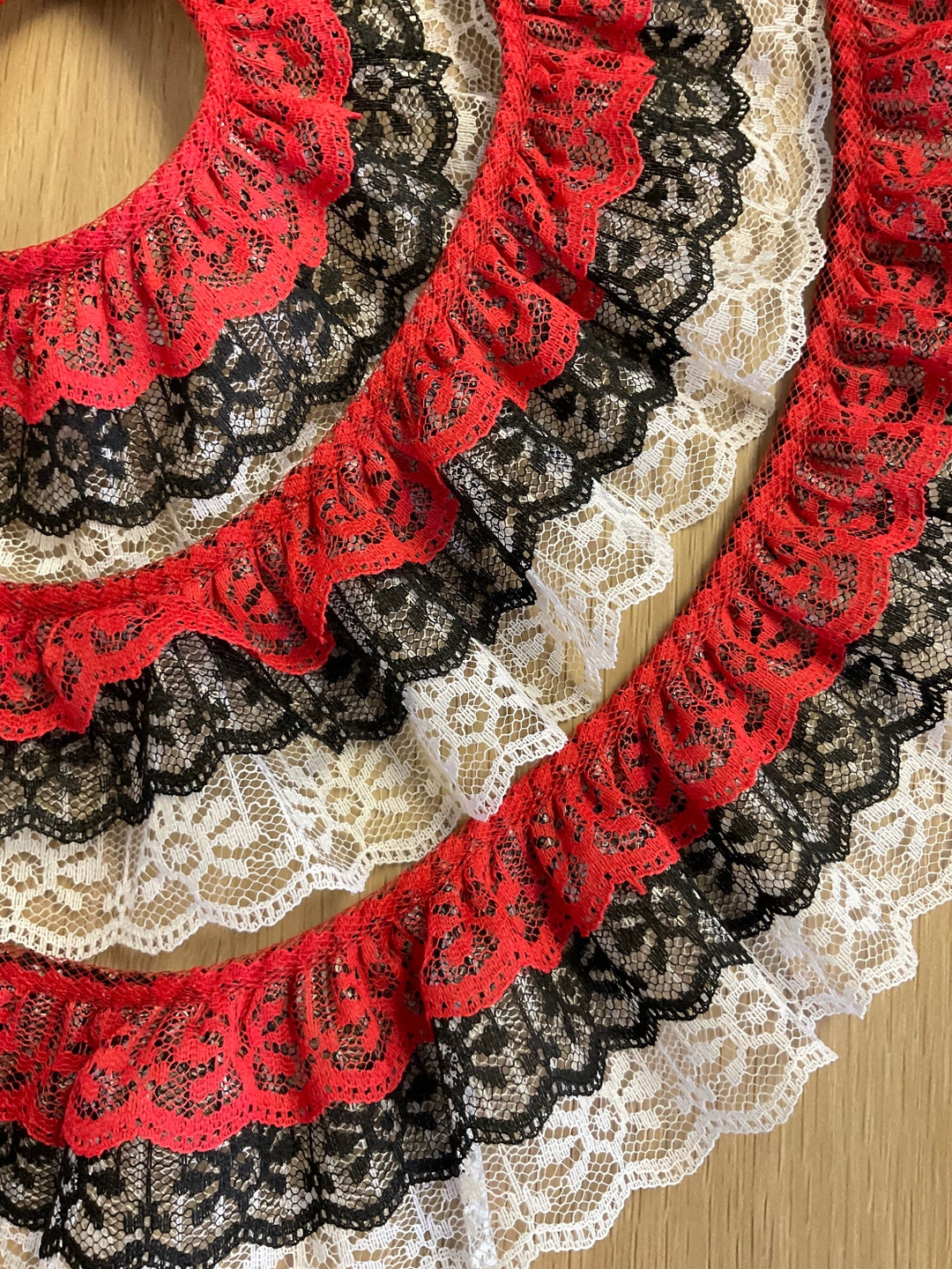 Black White and Red Ruffled Lace, 2.5 Inch Lace, 3 Tier Lace Trim ...